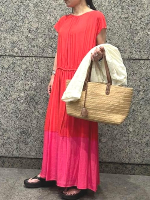 セール】【洗える】ブロックギャザーワンピース（ワンピース）｜R-ISM