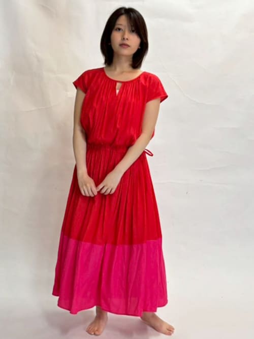 セール】【洗える】ブロックギャザーワンピース（ワンピース）｜R-ISM