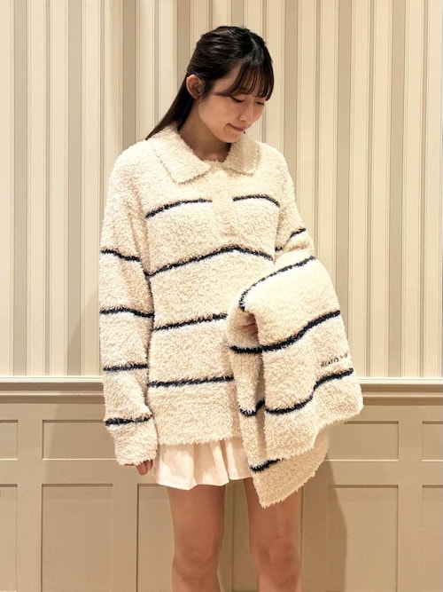 セール】ジェラートボーダーポロ衿プルオーバー（ルームウェア