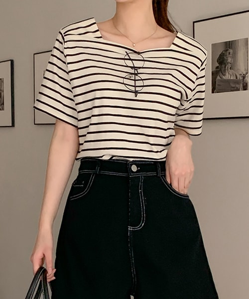 DHOLIC（ディーホリック）の「スクエアボーダー半袖Tシャツ（Tシャツ/カットソー）」 - WEAR