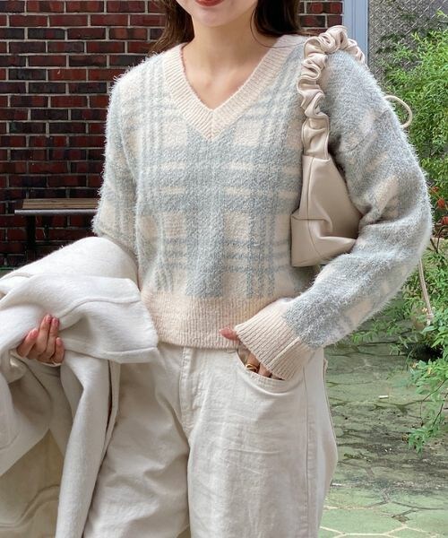 DHOLIC（ディーホリック）の「Vネックチェックニット（ニット/セーター）」 - WEAR