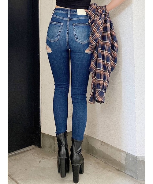 GYDA（ジェイダ）の「H/W ダブルBACKRIPPED デニムスキニーパンツ（デニムパンツ）」 - WEAR