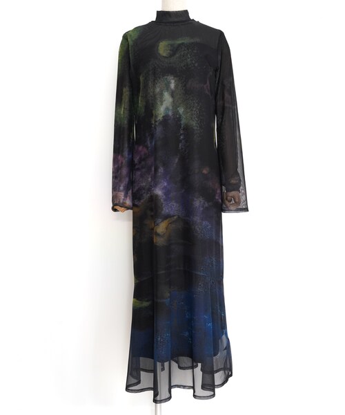Ameri（アメリ）の「Ameri VINTAGE（アメリ ヴィンテージ）NUANCE ART LAYER SHEER DRESS（ブラック/M）（ドレス）」 - WEAR