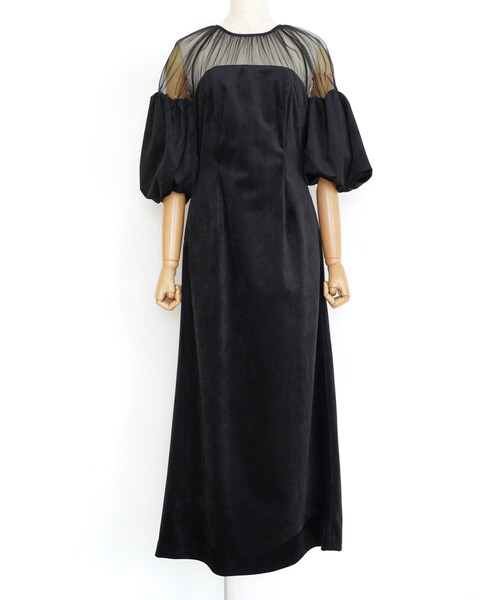 Ameri（アメリ）の「Ameri VINTAGE（アメリ ヴィンテージ）SOUFFLE SLEEVE VELOUR DRESS（ブラック/M）（ドレス）」 - WEAR