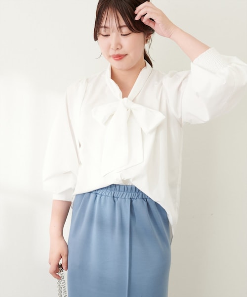 natural couture（ナチュラルクチュール）の「【ako】シャーリングカフスBIGボータイブラウス（）」 - WEAR