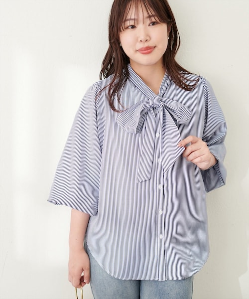 natural couture（ナチュラルクチュール）の「【ako】シャーリングカフスBIGボータイブラウス（）」 - WEAR