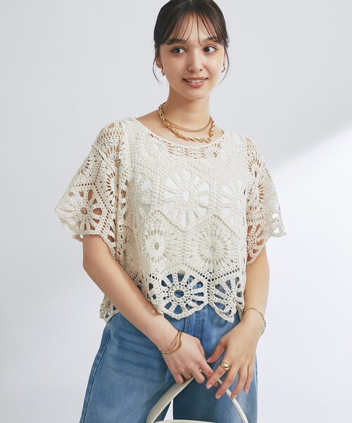 un dix cors（アンディコール）の「クロシェ編みハーフスリーブトップス（ニット/セーター）」 - WEAR