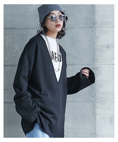 nissen（ニッセン）の「大きいサイズ綿100％深Vネック裏毛プルオーバーGEVS.（スウェット）」 - WEAR