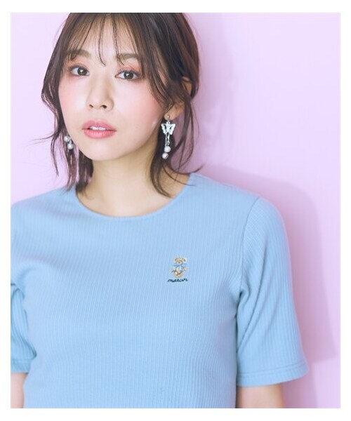 nissen（ニッセン）の「＜大きいサイズ＞テレコリブ くま刺しゅうTシャツ marun（Tシャツ/カットソー）」 - WEAR