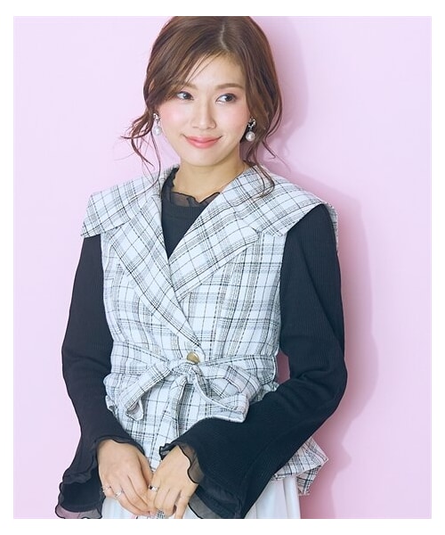 nissen（ニッセン）の「＜大きいサイズ＞チェックジャケット＋チュールスカートセットアップ marun（）」 - WEAR