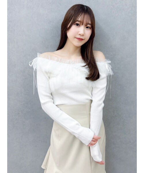 dazzlin（ダズリン）の「リボンチュールオフショルニットトップス（ニット/セーター）」 - WEAR