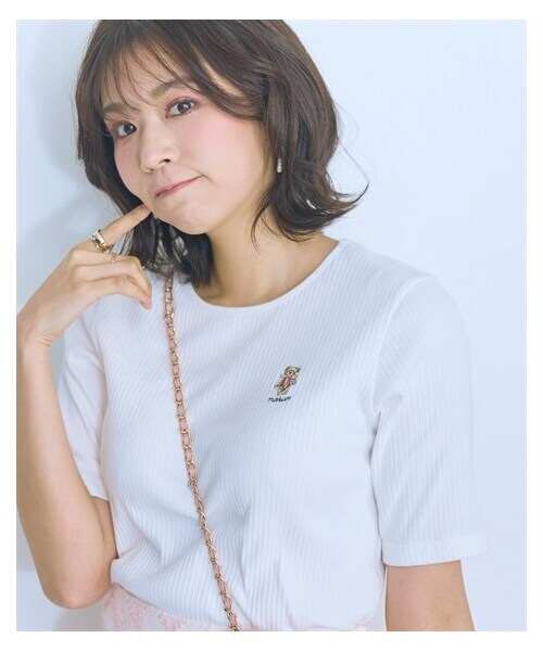 nissen（ニッセン）の「＜大きいサイズ＞テレコリブ くま刺しゅうTシャツ marun（Tシャツ/カットソー）」 - WEAR