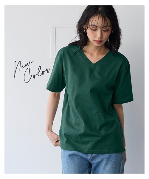 nissen（ニッセン）の「Vネック5分袖Tシャツ（Tシャツ/カットソー）」 - WEAR