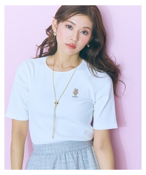 nissen（ニッセン）の「＜大きいサイズ＞テレコリブ くま刺しゅうTシャツ marun（Tシャツ/カットソー）」 - WEAR