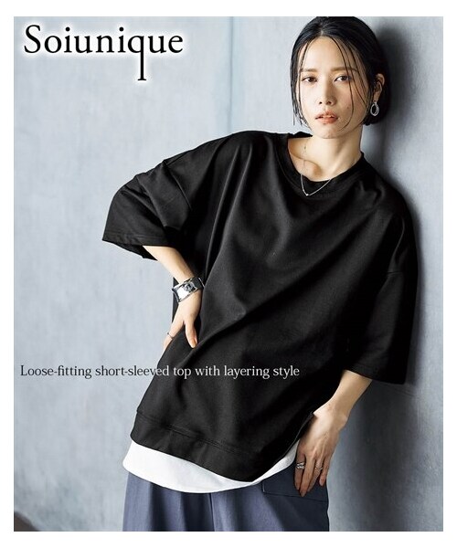 nissen（ニッセン）の「重ね着風ゆったり半袖トップス [Soiunique]（Tシャツ/カットソー）」 - WEAR